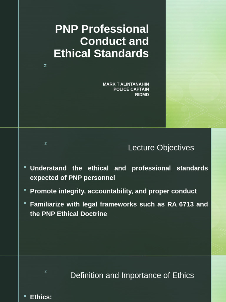 PNP Ethical Standards and Professionalism | PDF | Loyalty | Integrity