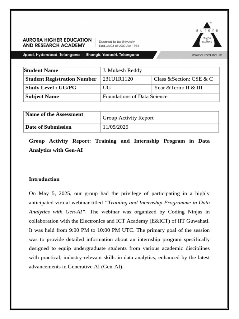 Group Activity Report FDS | PDF | Artificial Intelligence | Intelligence (AI) & Semantics