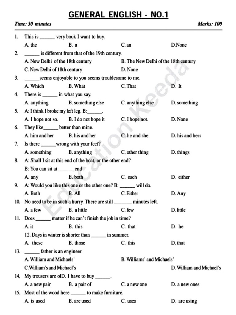 General English Practice Questions | PDF