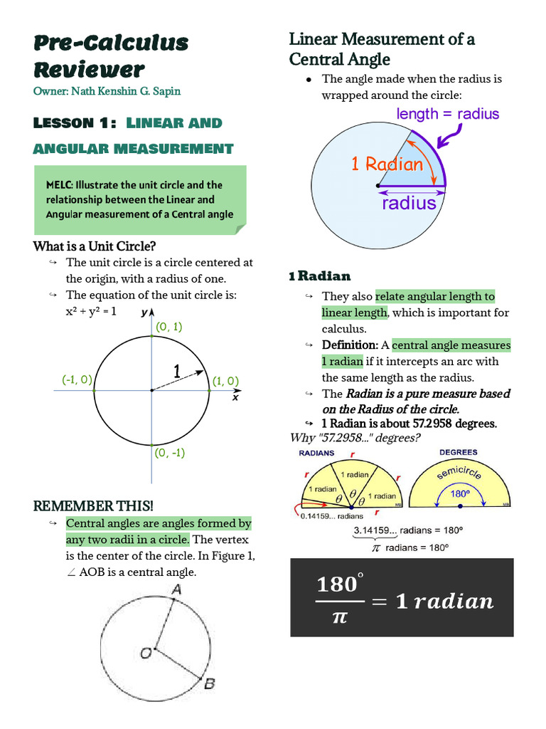 Pre-Calculus Sem 1 - Q2 | PDF | Trigonometric Functions | Angle
