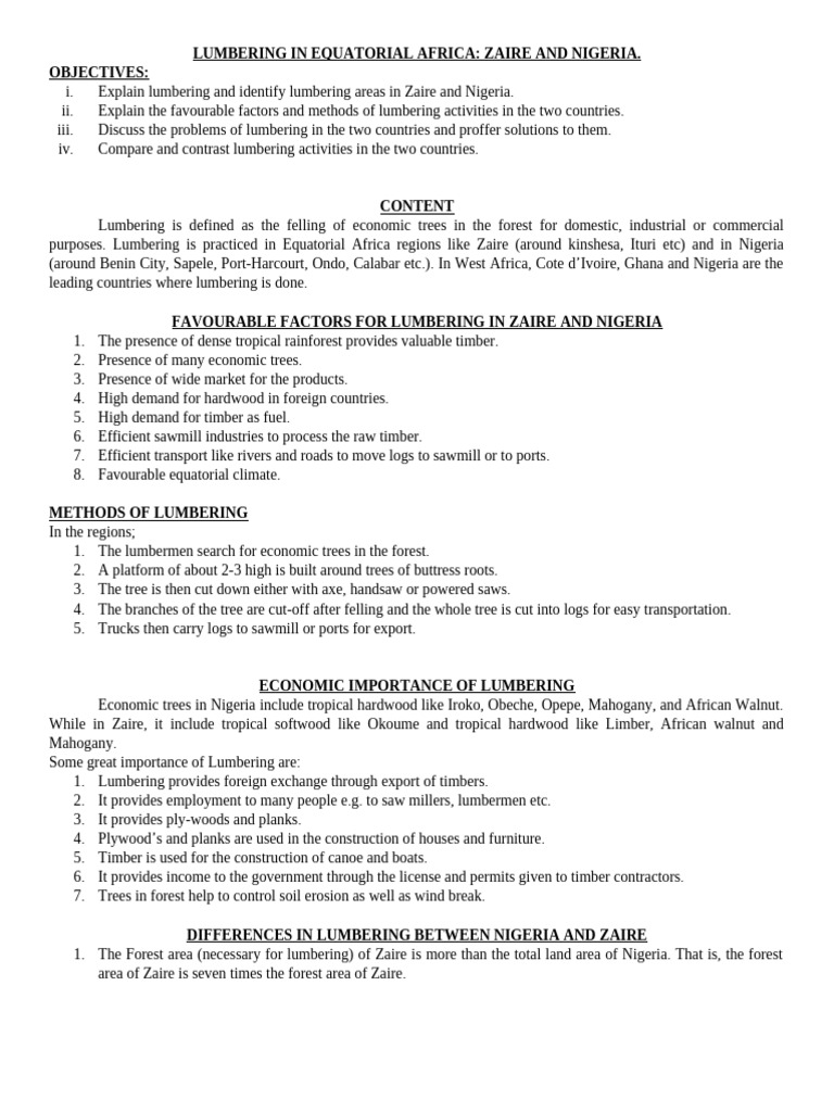 Lumbering in Equatorial Africa | PDF | Logging | Lumber