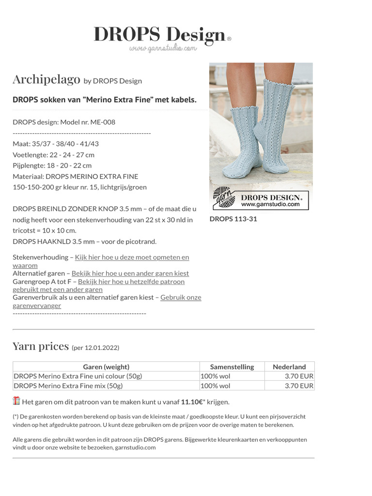 Archipelago - DROPS Sokken Van "Merino Extra Fine" Met Kabels. - Free ...