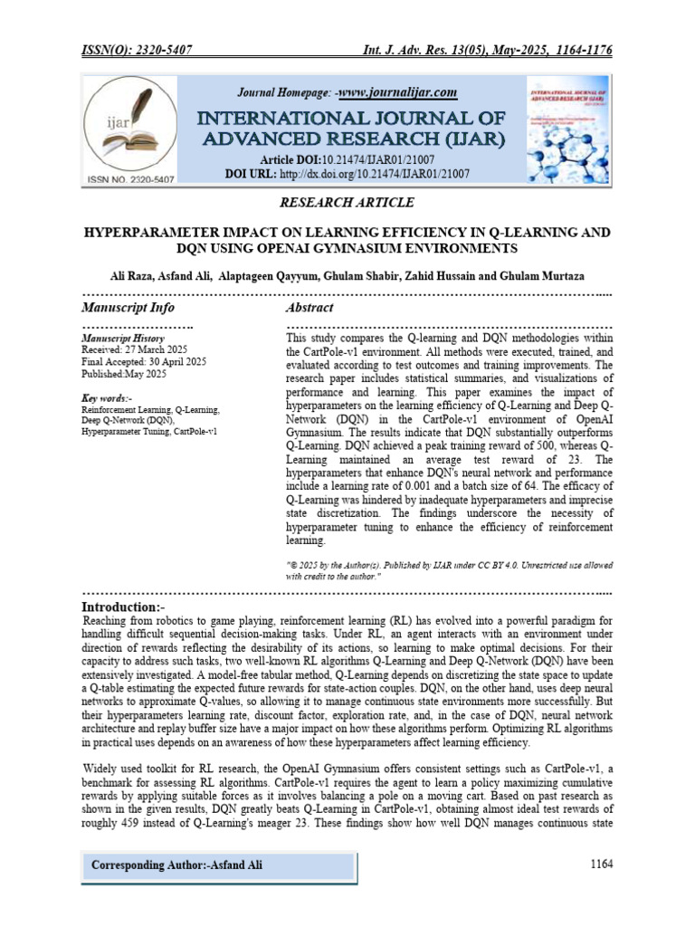Hyperparameter Impact On Learning Efficiency in Q-Learning and DQN ...