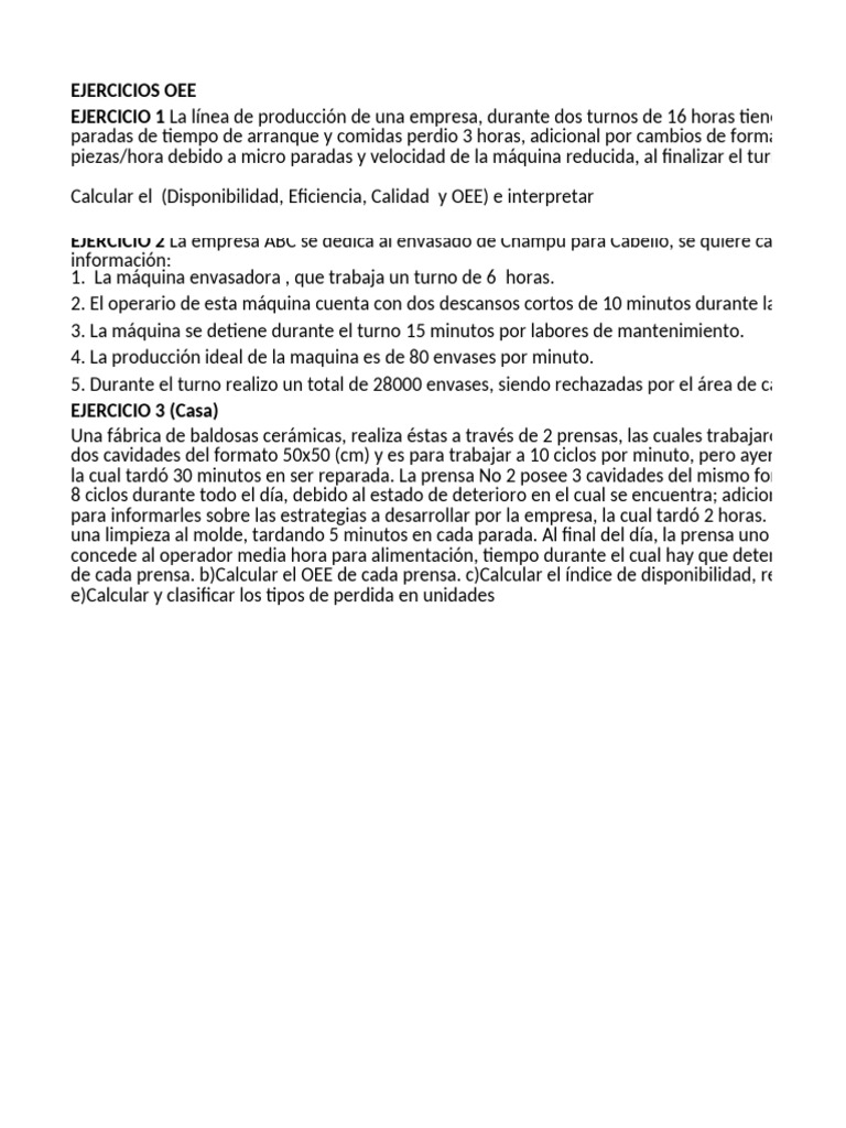 Ejercicios Oee 2024-1 | PDF