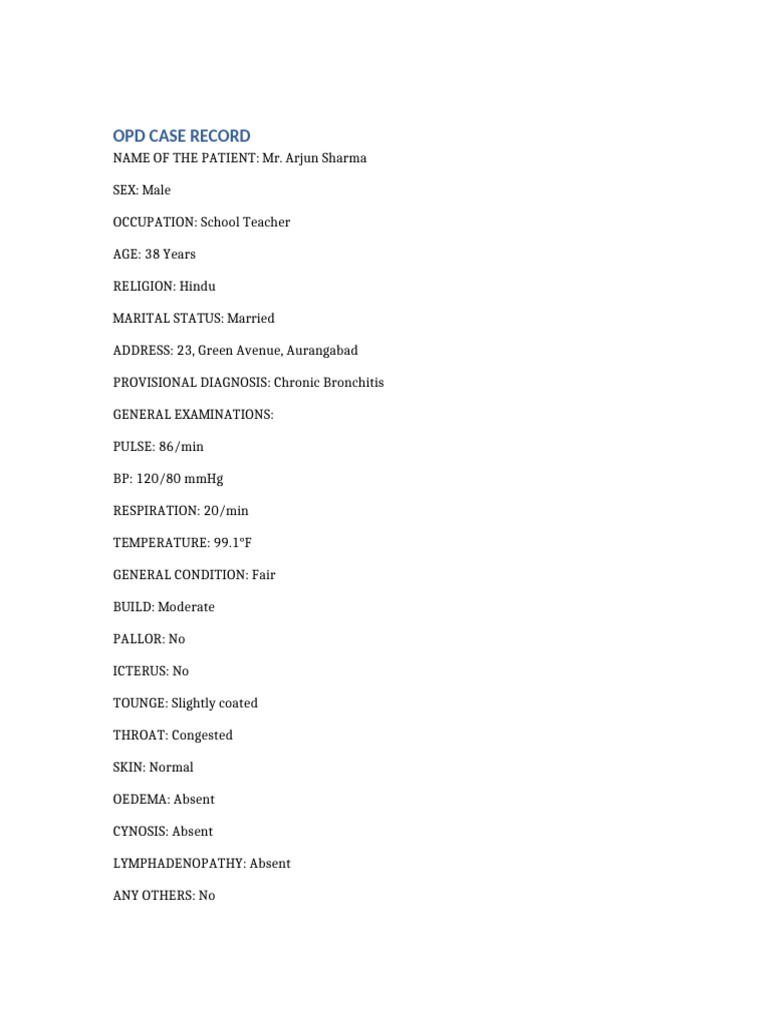 Respiratory OPD Case Record | PDF | Cough | Bronchitis