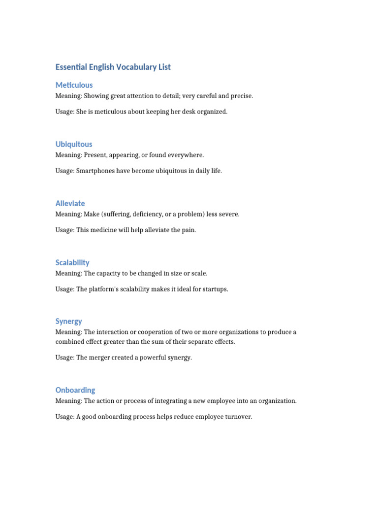 Essential Vocabulary for English Mastery | PDF