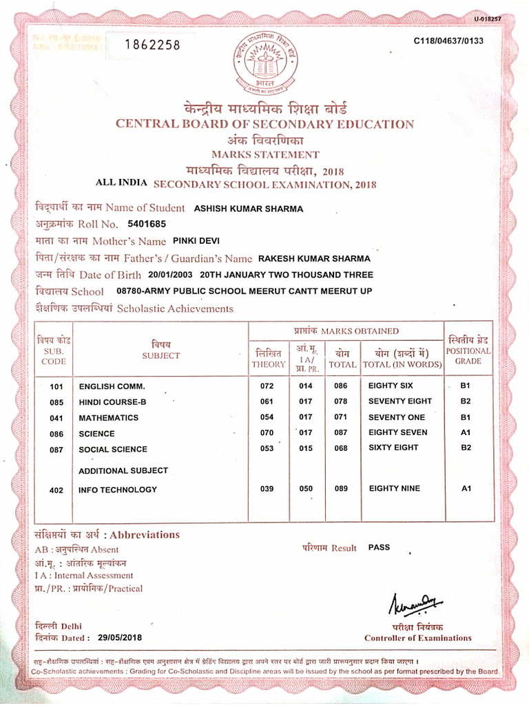 10th Marksheet | PDF