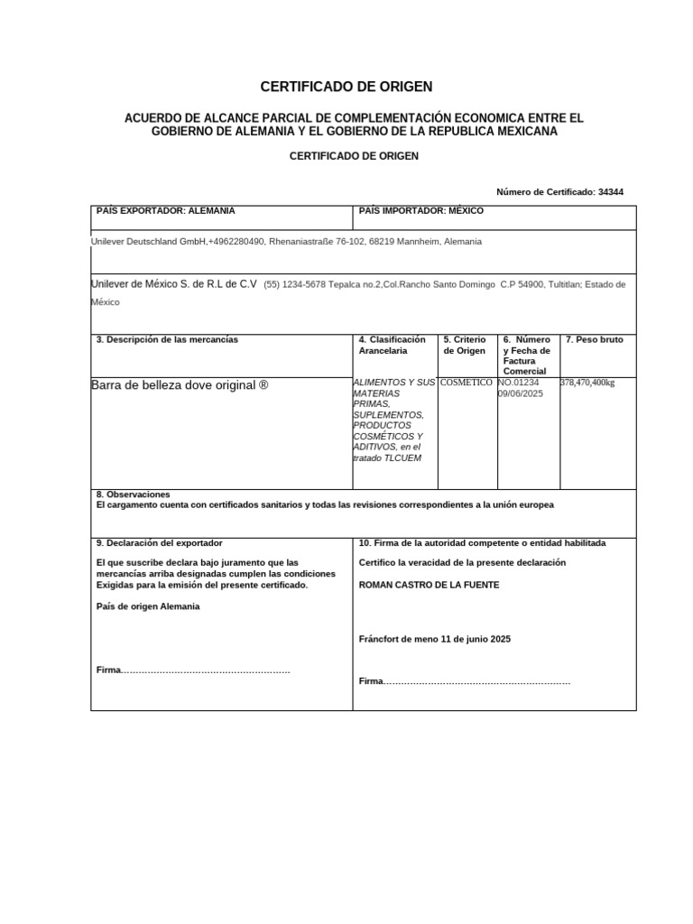 Certificado de Origen547 | PDF