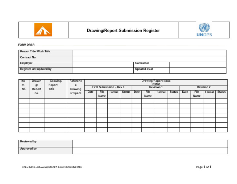 Form Drsr Drawing Report Submission Register Pdf