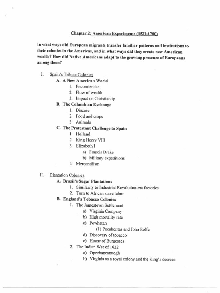 APUSH Henrietta Chapter 2 Outline | PDF