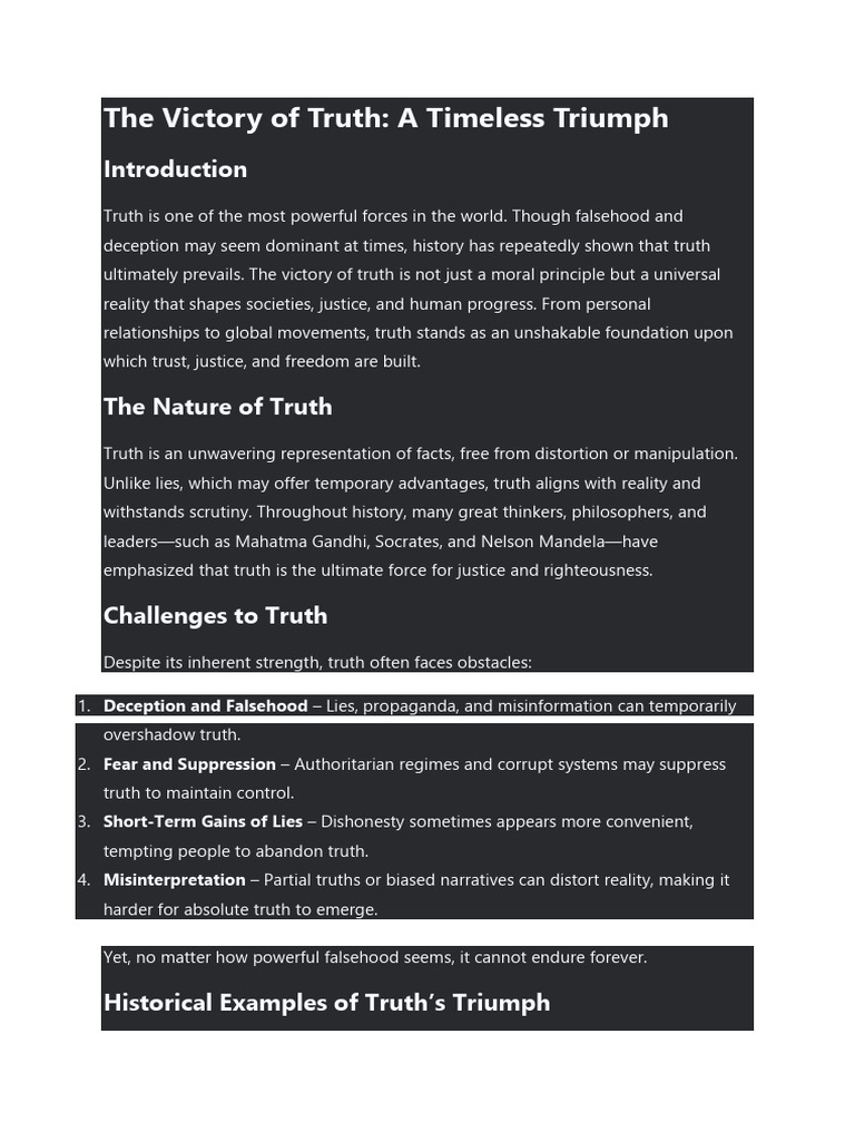 Victory of Truth A Timeless Triumph | PDF | Truth | Justice