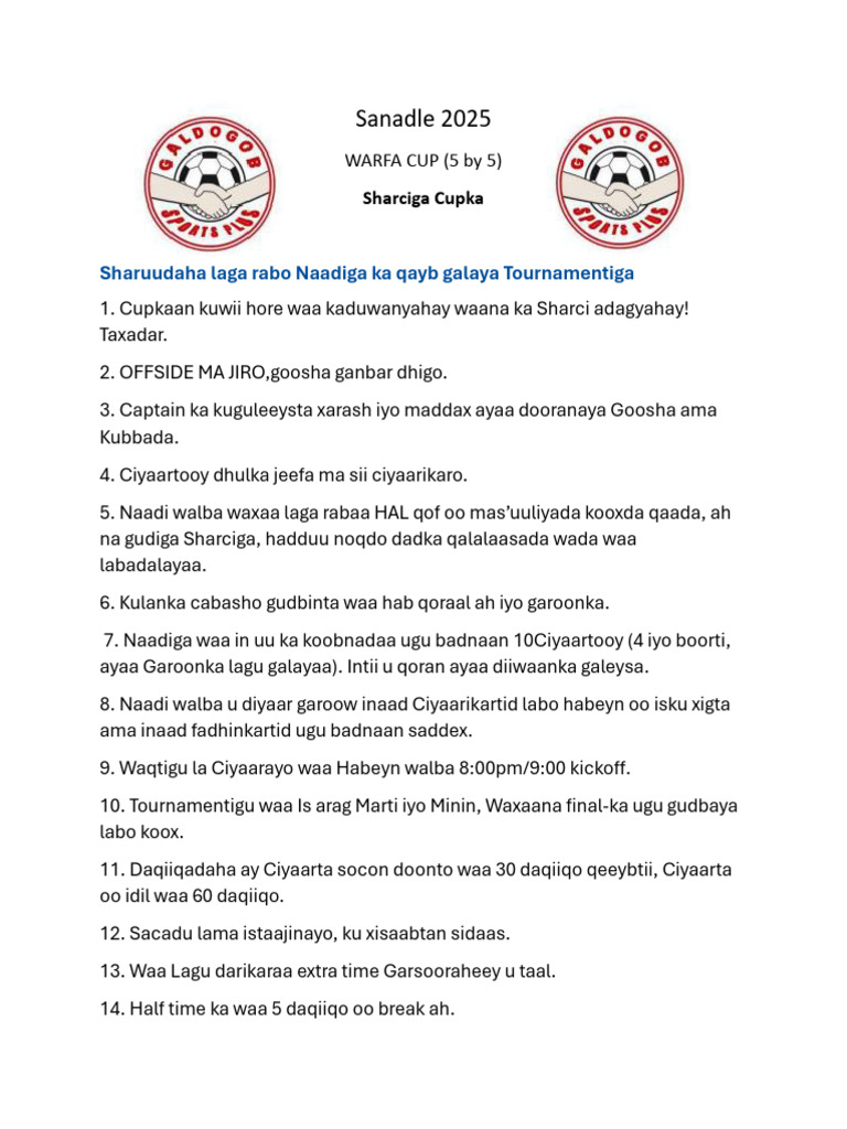 Warfa Cup 2025 | PDF