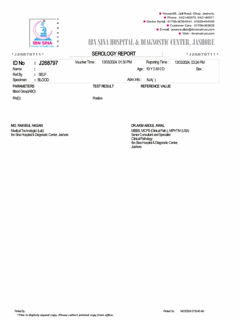 Blood Group Reporrt | PDF
