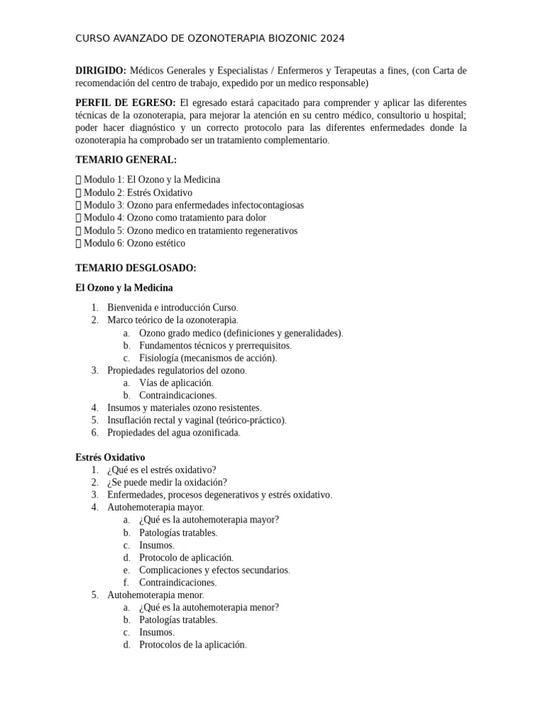 Ozonoterapia Biozonic 2024 | PDF | Especialidades Medicas | Medicina CLINICA