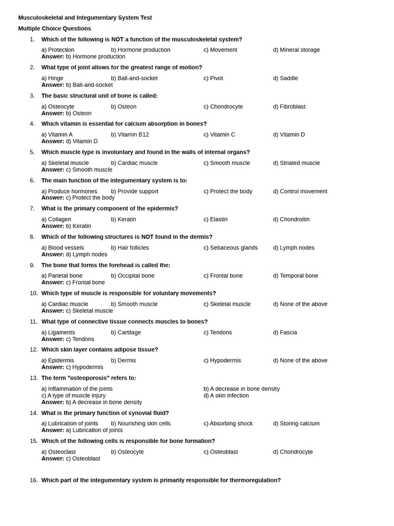 Musculoskeletal and Integumentary System Test | PDF | Skin | Bone
