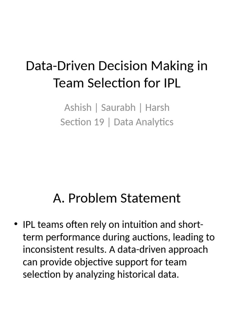 IPL Team Selection Case Study | PDF