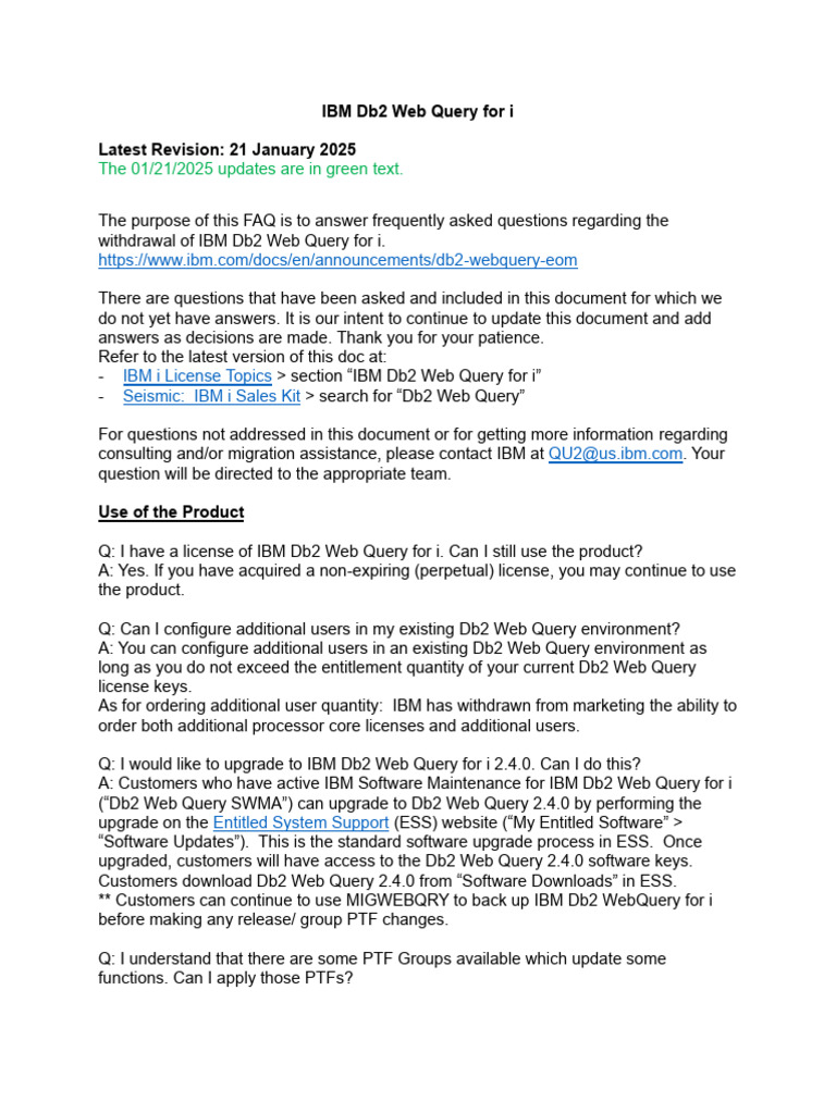 IBM db2 Web Query For I Faq | PDF | Ibm Db2 | Computer Architecture