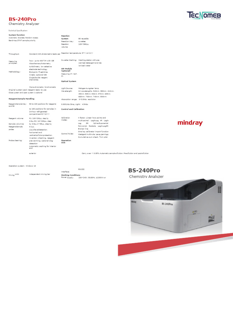 BS-240Pro Chemistry Analyzer Overview | PDF | Spectrophotometry ...