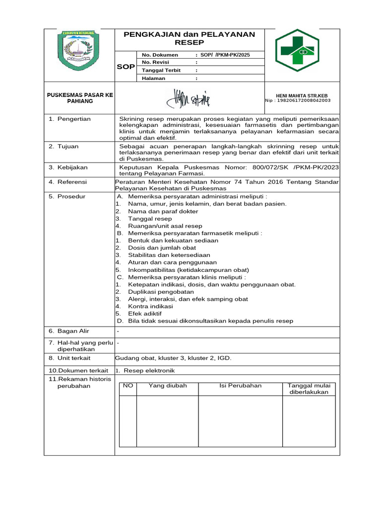 SOP Pengkajian Dan Pelayanan Resep | PDF