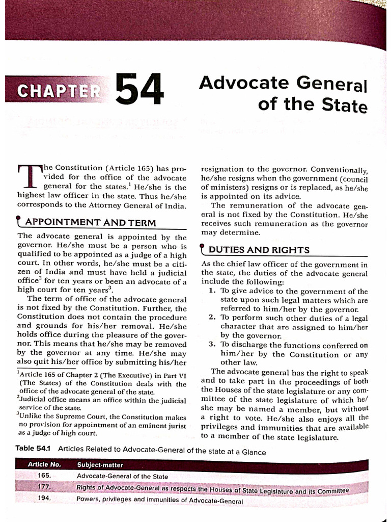 Laxmikanth - Chapter 54 - Advocate General of The State | PDF