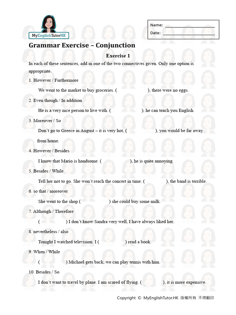 Connectives Grammar Exercise PDF | PDF