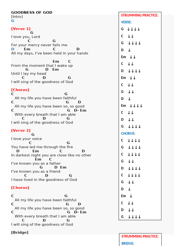Goodness of God - Key of G | PDF