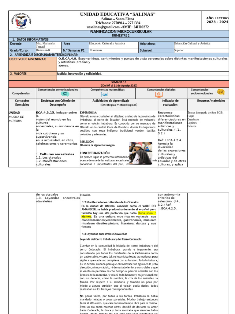Planificación 16 ECA - 10MO | PDF