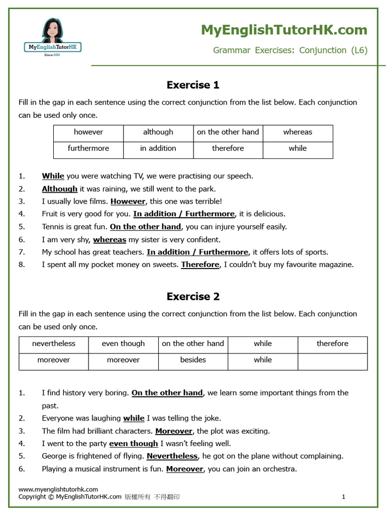 Grammar Exercises Connectives Ans | PDF