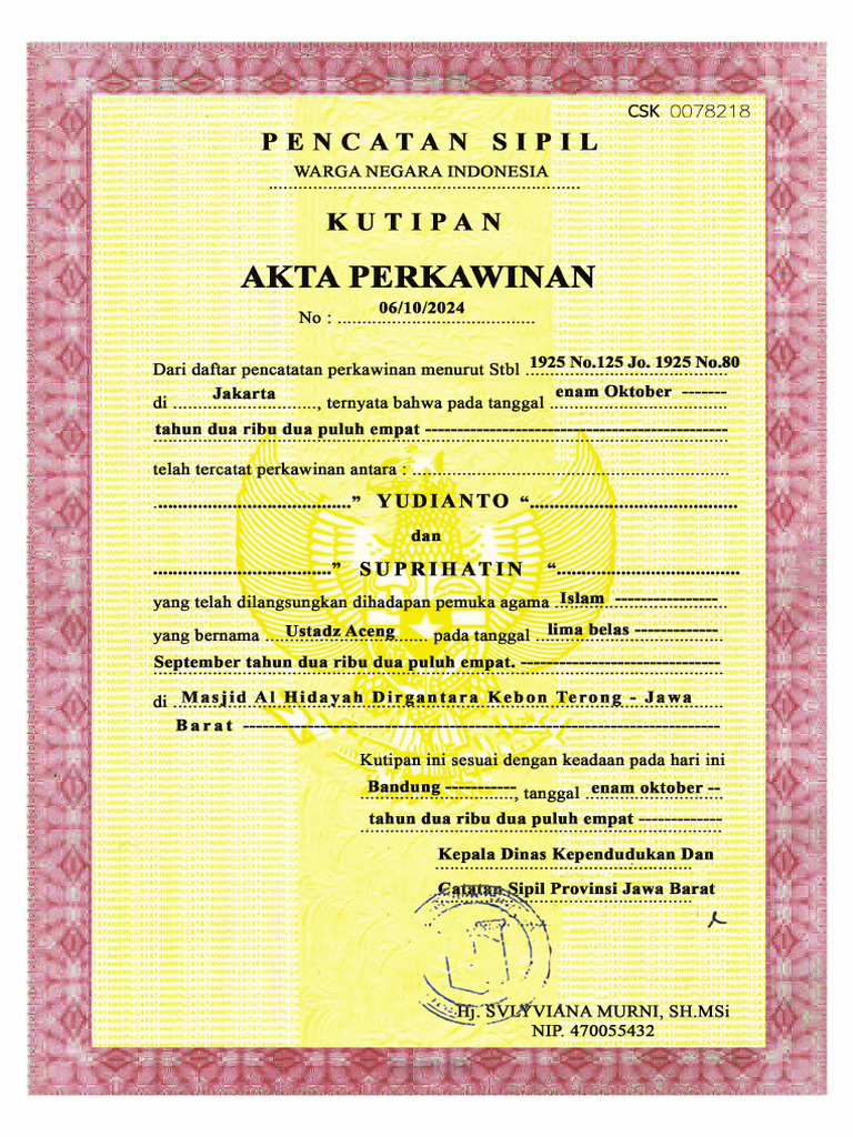 Akta Nikah Yudianto 2 | PDF