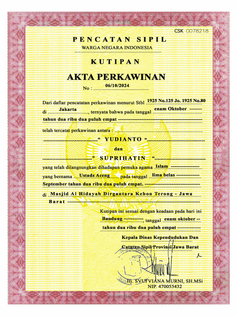 Akta Nikah Yudianto | PDF