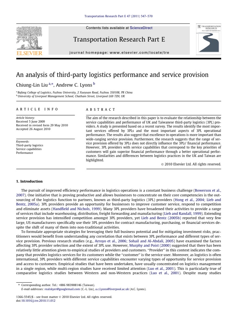 Analysis of Third Party Logistics Performance | PDF | Survey ...