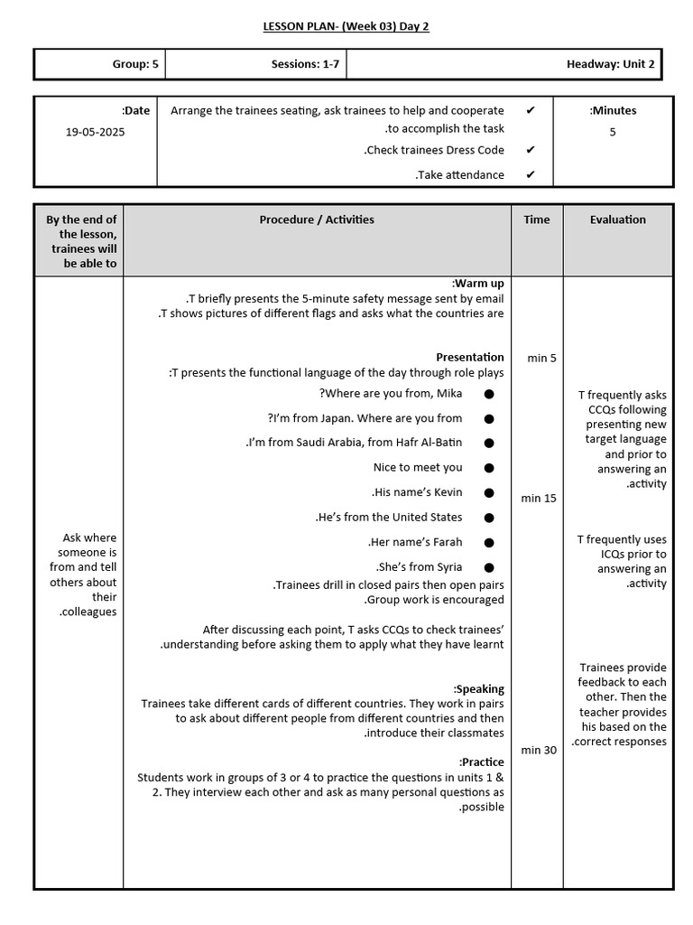 Headway Beginner Week 3 Day 2 | PDF | Teaching | Human Communication