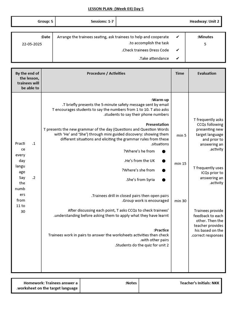 Week 3 Lesson Plan: Grammar Focus | PDF | Teaching | Human Communication