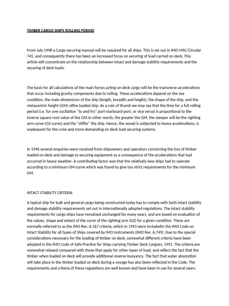 Timber Cargo Ships Rolling Period | PDF | Ships | Shipping