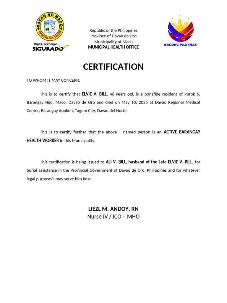 Certificate of Financial Assistance | PDF