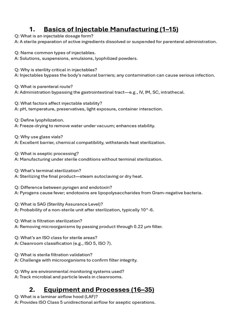 Injectable Manufacturing Overview | PDF | Sterilization (Microbiology ...