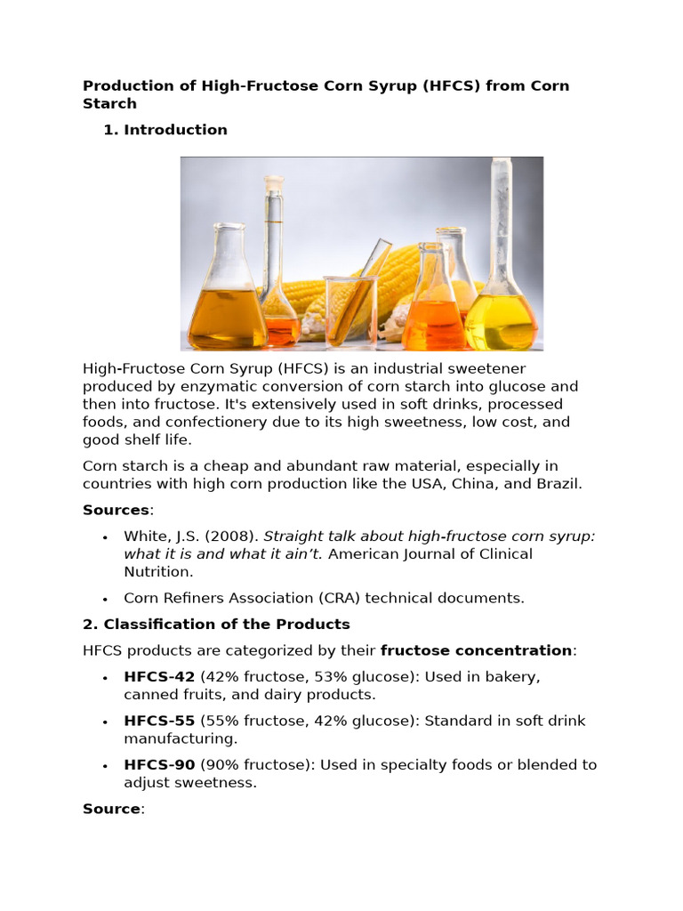 HFCS Production Process Overview | PDF | Fructose | Glucose