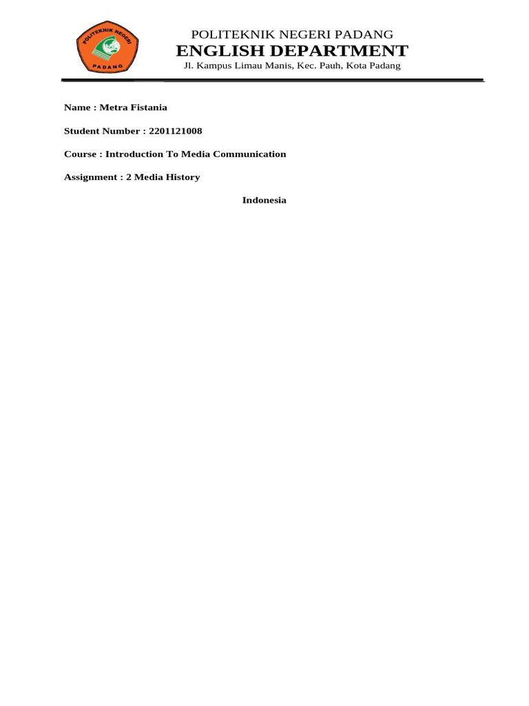 Media History Assignment - English Dept. | PDF