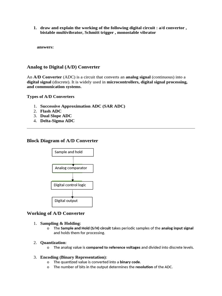 Draw and Explain The Working of The Following Digital Circuit | PDF | Cmos | Analog To Digital ...
