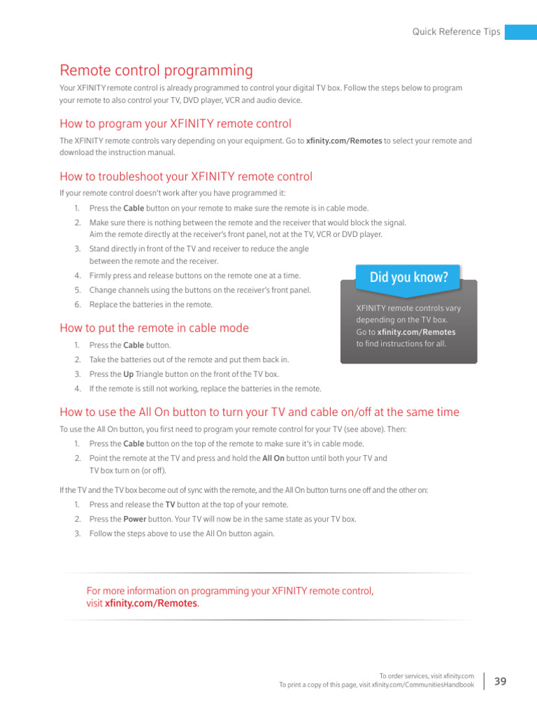 32 XC RemoteControl Programming | PDF | Remote Control | Cable Television