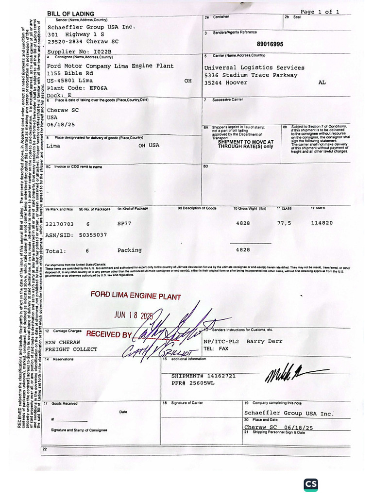 Universal Freight System Signed POD | PDF