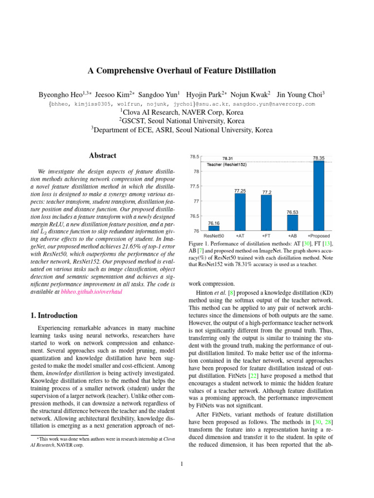 A Comprehensive Overhaul of Feature Distillation | PDF | Learning ...