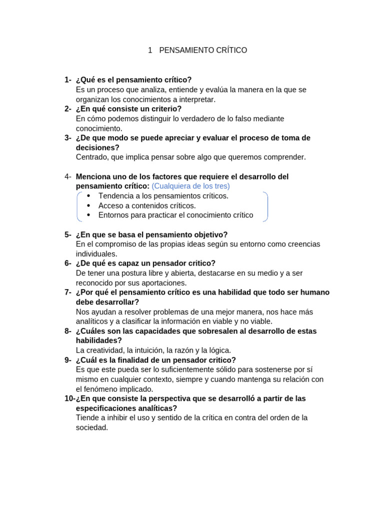 Importancia del Pensamiento Crítico | PDF