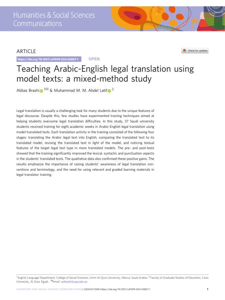 Teaching Arabic-English Legal Translation Using Mo | PDF | Translations ...
