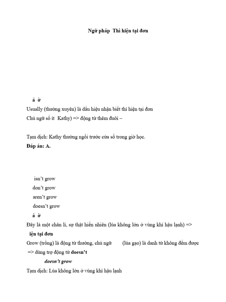 Top 20 Cau Trac Nghiem Tieng Anh 6 Ngu Phap Co Dap An Thi Hien Tai Don | PDF