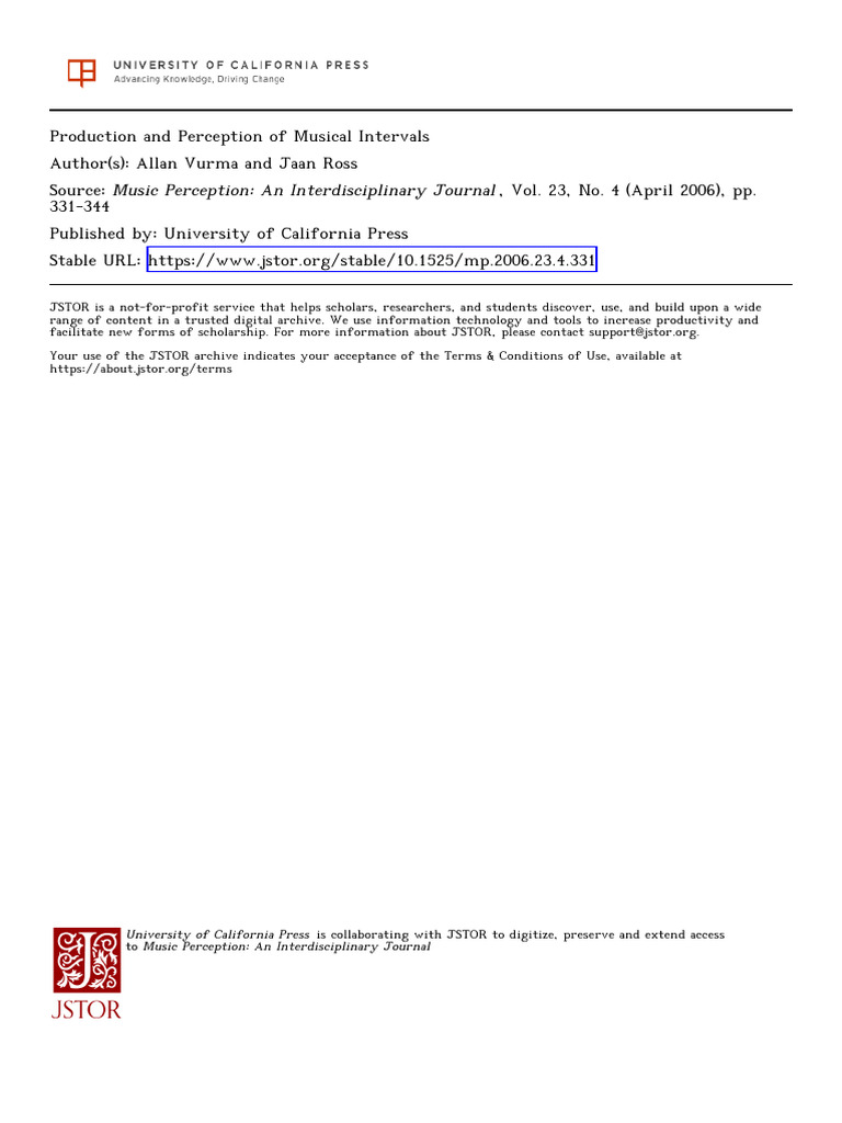 Production and Perception of Musical Intervals | PDF | Pitch (Music ...