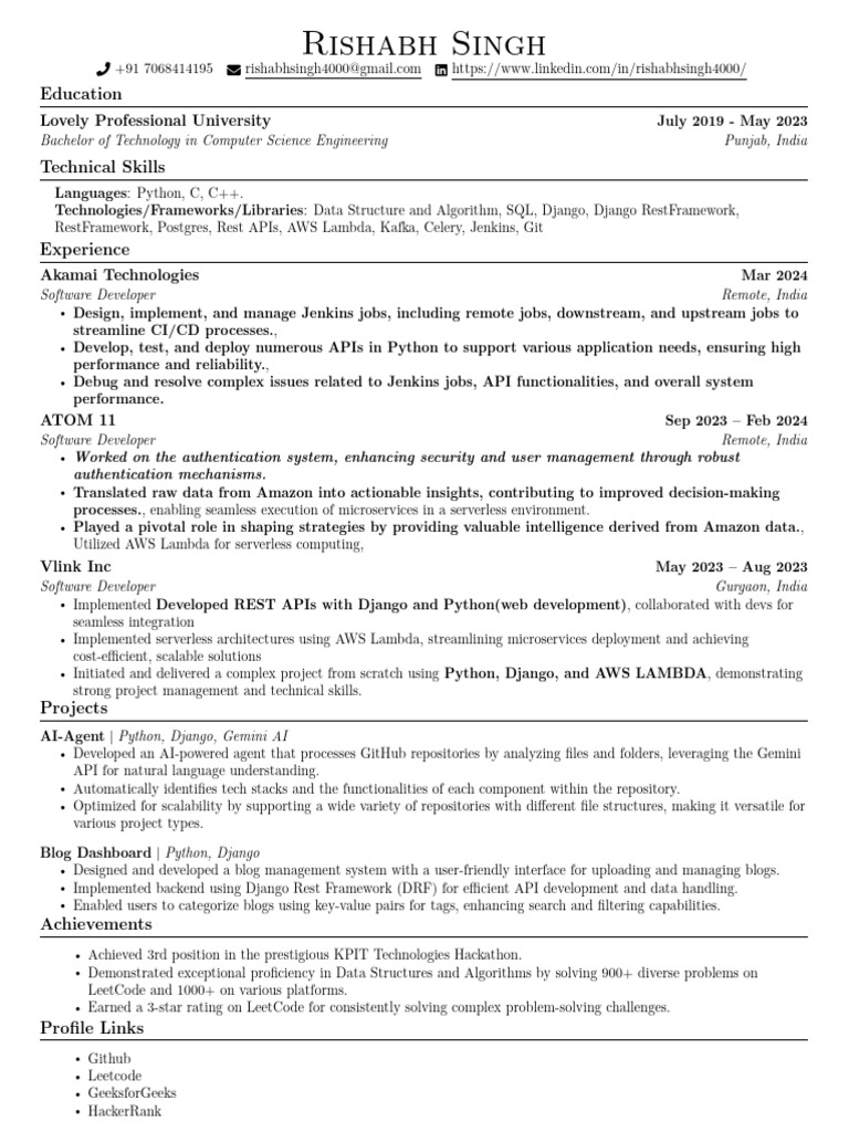 Rishabh Singh Resume 2023 (1) | PDF | Software Development | Python (Programming Language)
