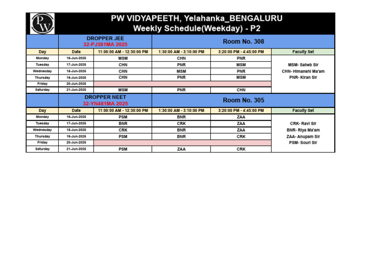 16-21st June Dropper Time Table - Yelahanka VP - 2025-26 - Google ...