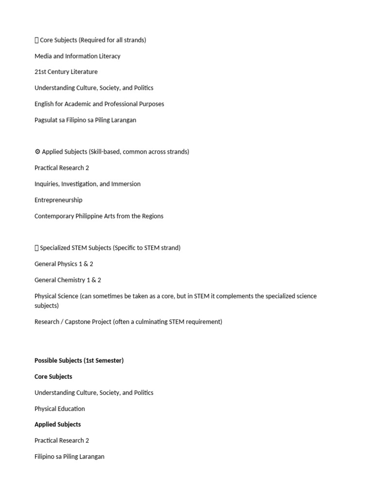 STEM Core and Specialized Subjects | PDF