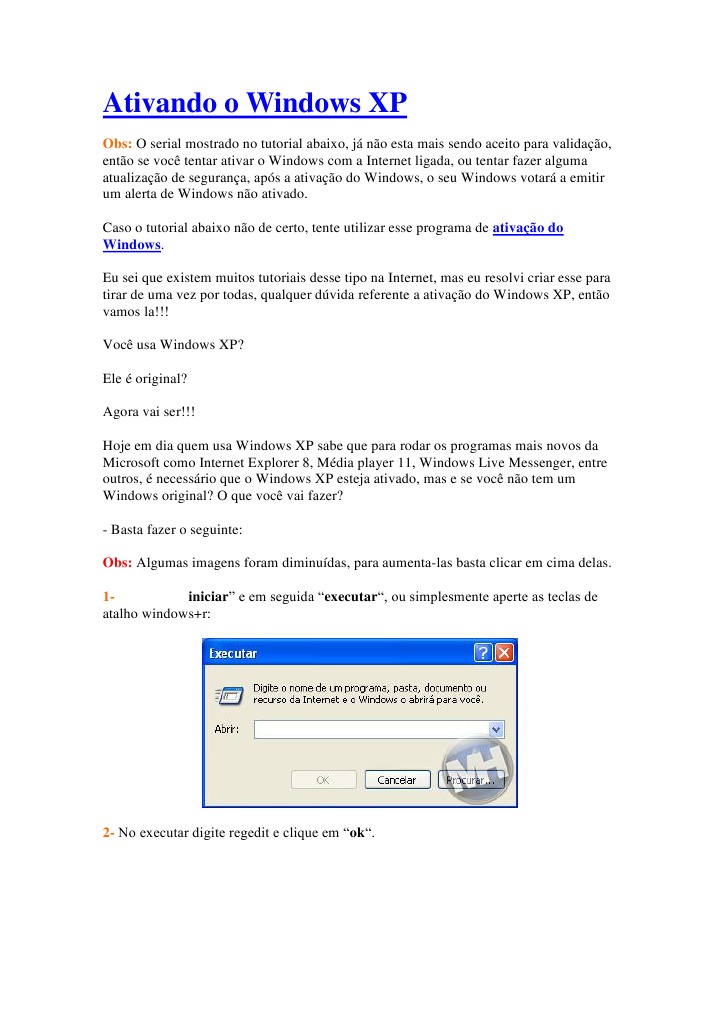Guia passo-a-passo para ativar o Windows XP usando serials gratuitos | PDF | Windows XP ...